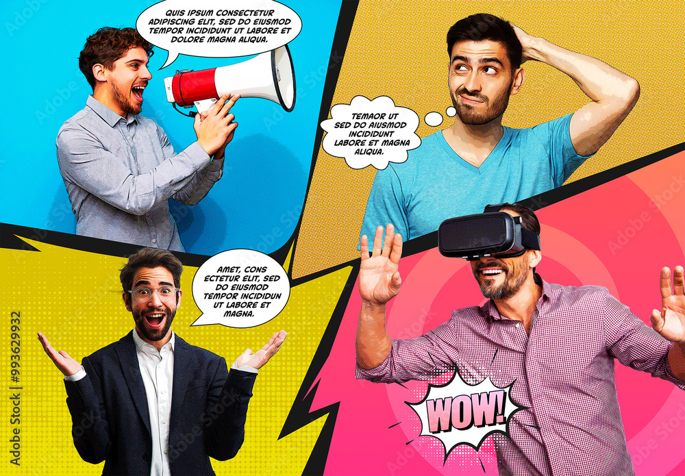 Comic Book Photo Collage Frame Effect Mockup Stock Template | Adobe Stock