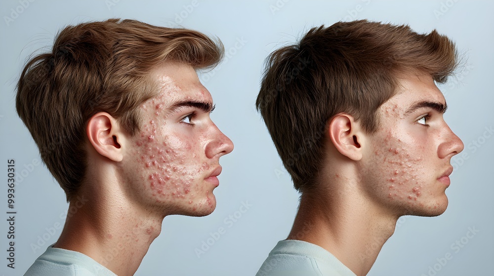 Visual progression of acne treatment for an adult male, focusing on ...