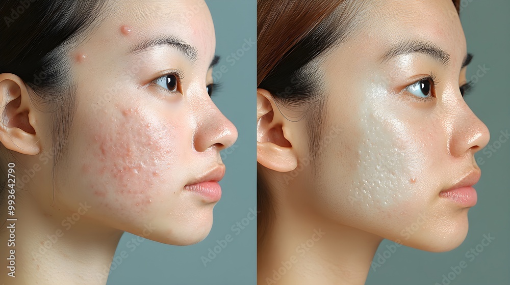Day-by-day transition of acne treatment, skin recovery from pimples to ...