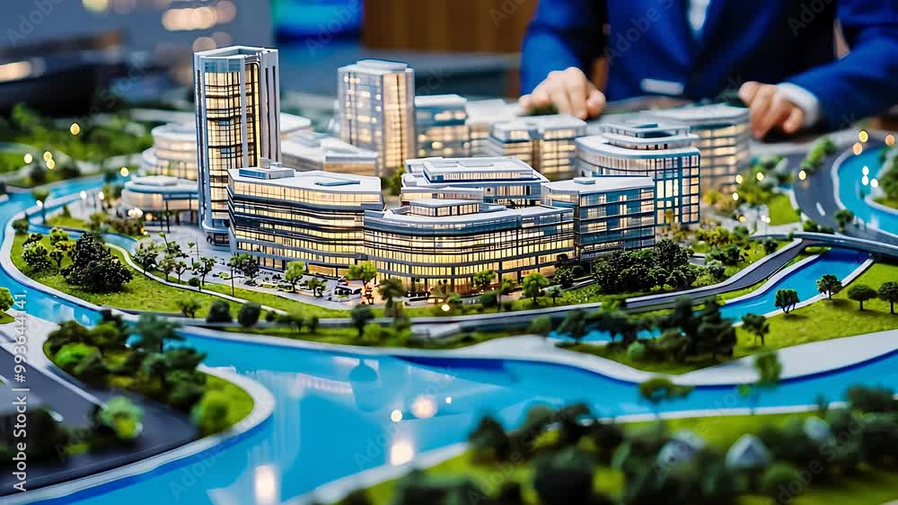 Architectural model of a futuristic city development with modern ...