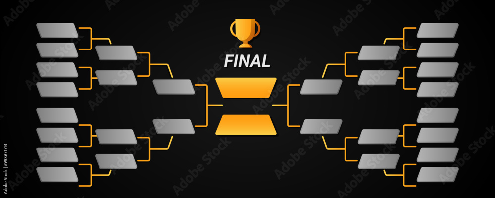 Tournament chart structure with golden cup and gray squares. Sport ...
