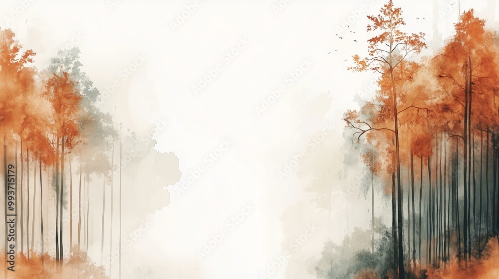 Simple and elegant abstract fall forest watercolor background. For card ...