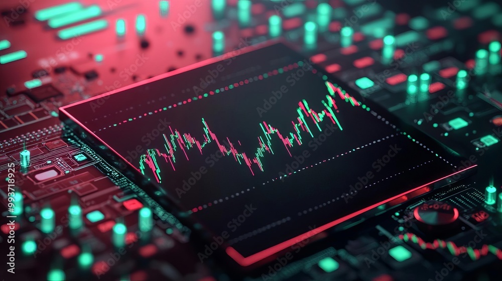 Market turbulence visualized by a stock market graph with sudden drops ...