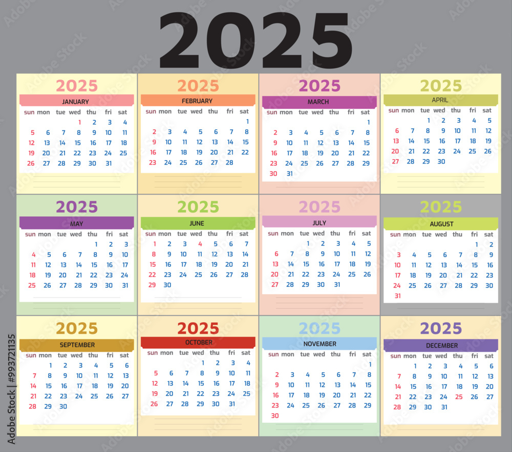 2025 Monthly Calendar Template-01 Template. Mock Up, Layout Of A Wall ...