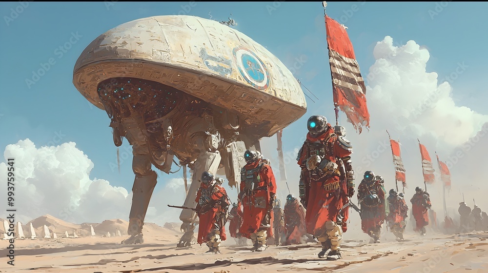 Breathtaking scene of a grand procession of alien beings marching ...