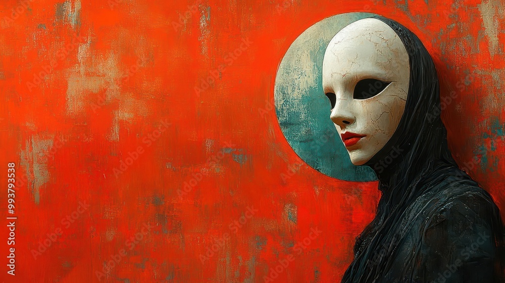 mysterious masked figure emerging from a dramatic orange and teal ...