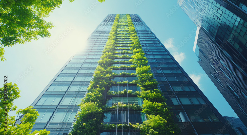 Green building concept, eco-friendly architecture with trees growing on ...