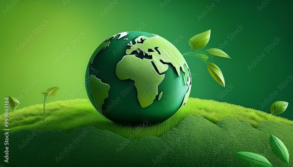 Earth planet is green. Environment and agriculture template. 3d ...