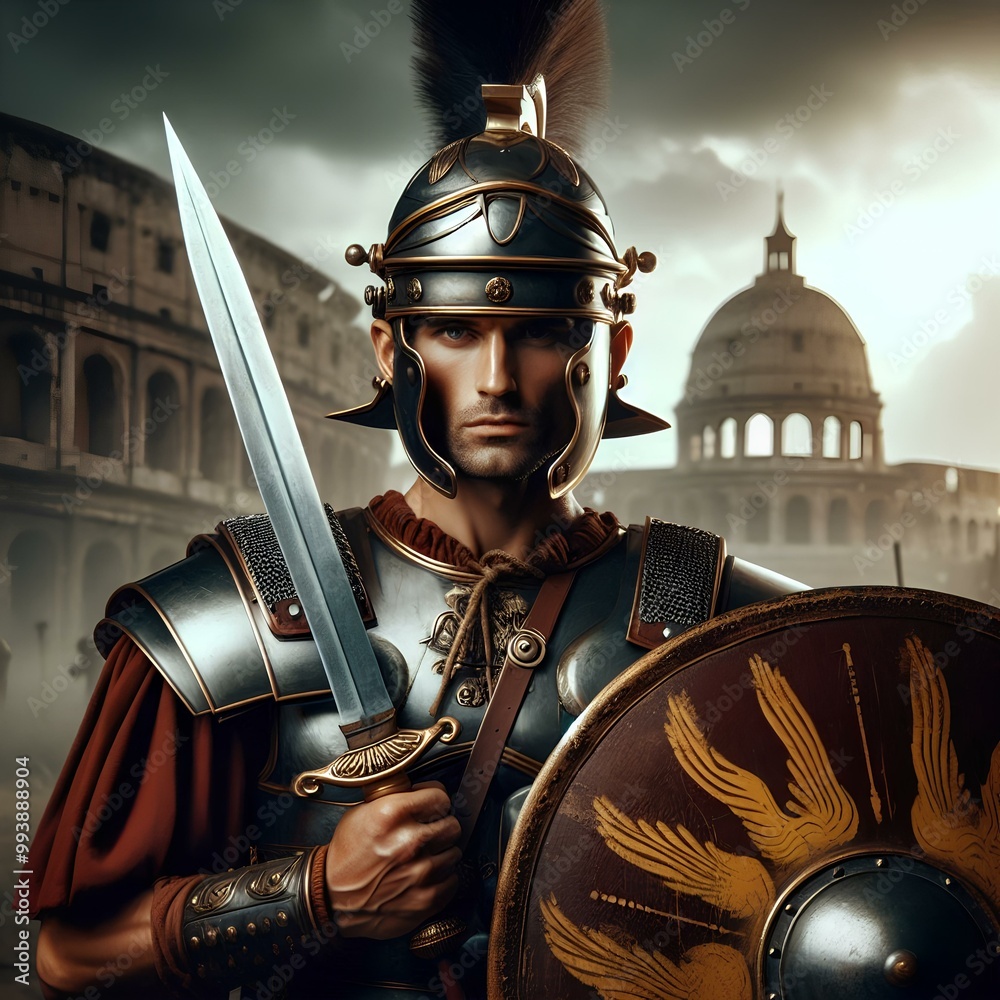 Roman male legionary, legionaries wear helmet with crest, long sword ...
