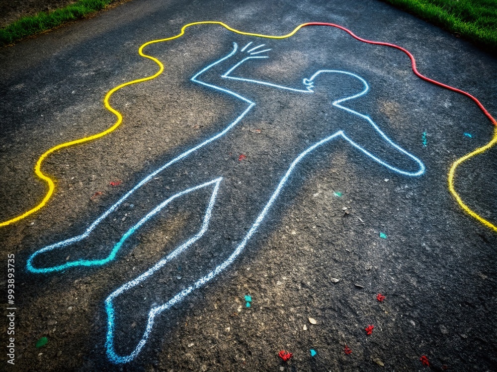 Chalk Outline of a Body on Ground Symbolizing Crime Scene Investigation ...