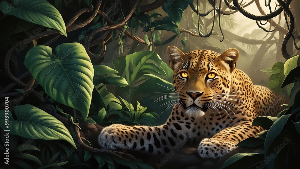 This captivating image captures a leopard emerging from the shadows of ...