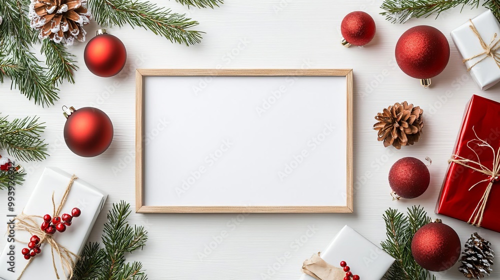 Christmas photo frame with a vintage postcard look, surrounded by ...