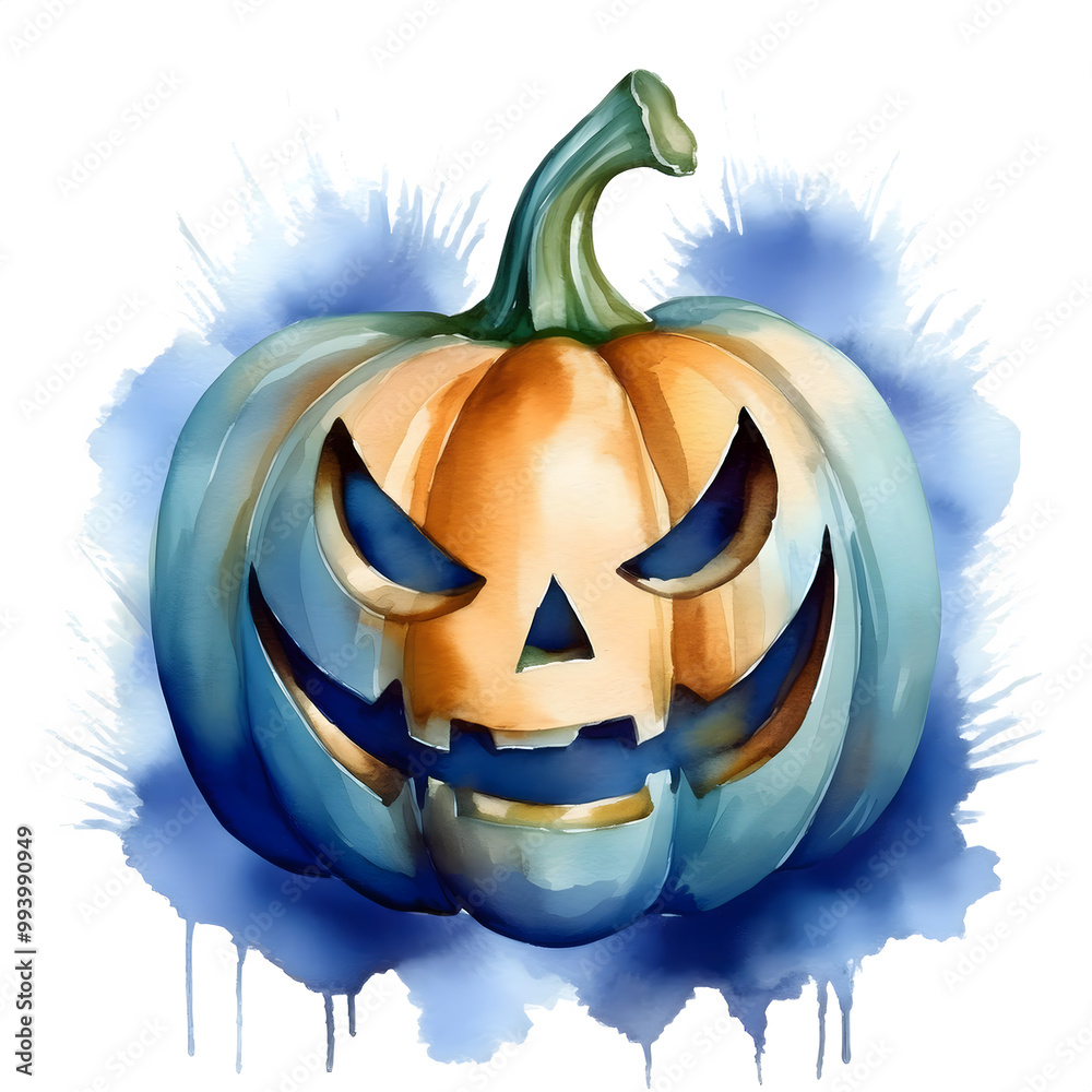 Halloween-themed watercolor clipart hand drawing ideas, Glowing Jack-o ...
