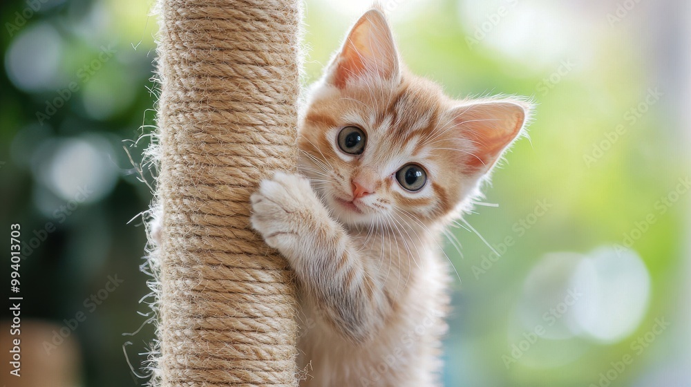Kitten spinning around a scratching post, playful spin, dynamic, cute ...