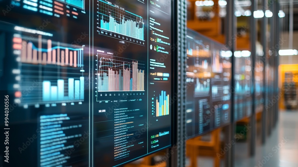 A detailed shot of a supply chain dashboard displaying key performance ...