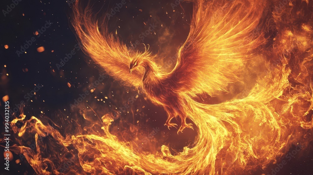 majestic phoenix rising from swirling flames fiery wings outstretched ...
