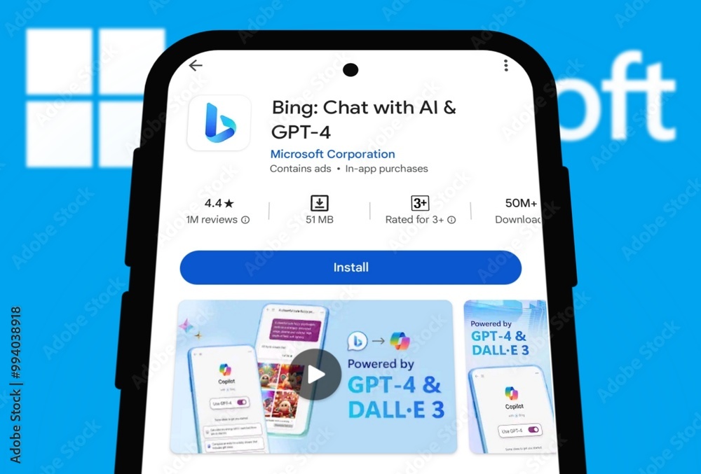 Chittagong, Bangladesh- 25 September 2024: Microsoft Bing install for ...