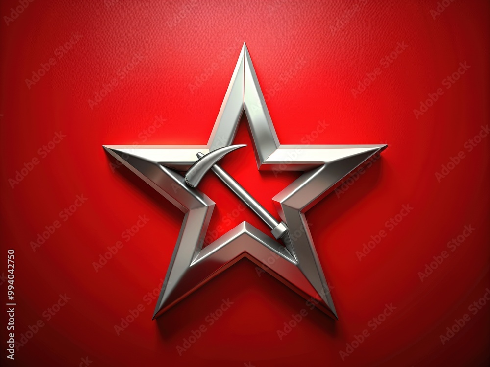 Isolated communist symbol silver star on bold red background ...