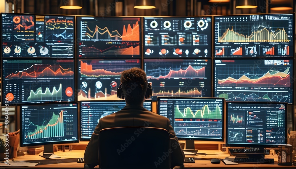 Data analyst immersed in graphs, uncovering insights through trend ...