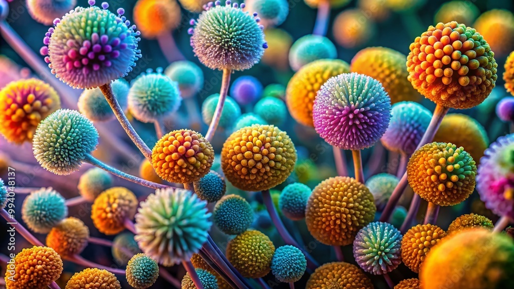Detailed View of Aspergillus Conidiophores Under Microscope Showing ...