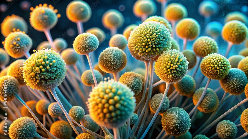 Detailed view of Aspergillus mold under a microscope showcasing its ...