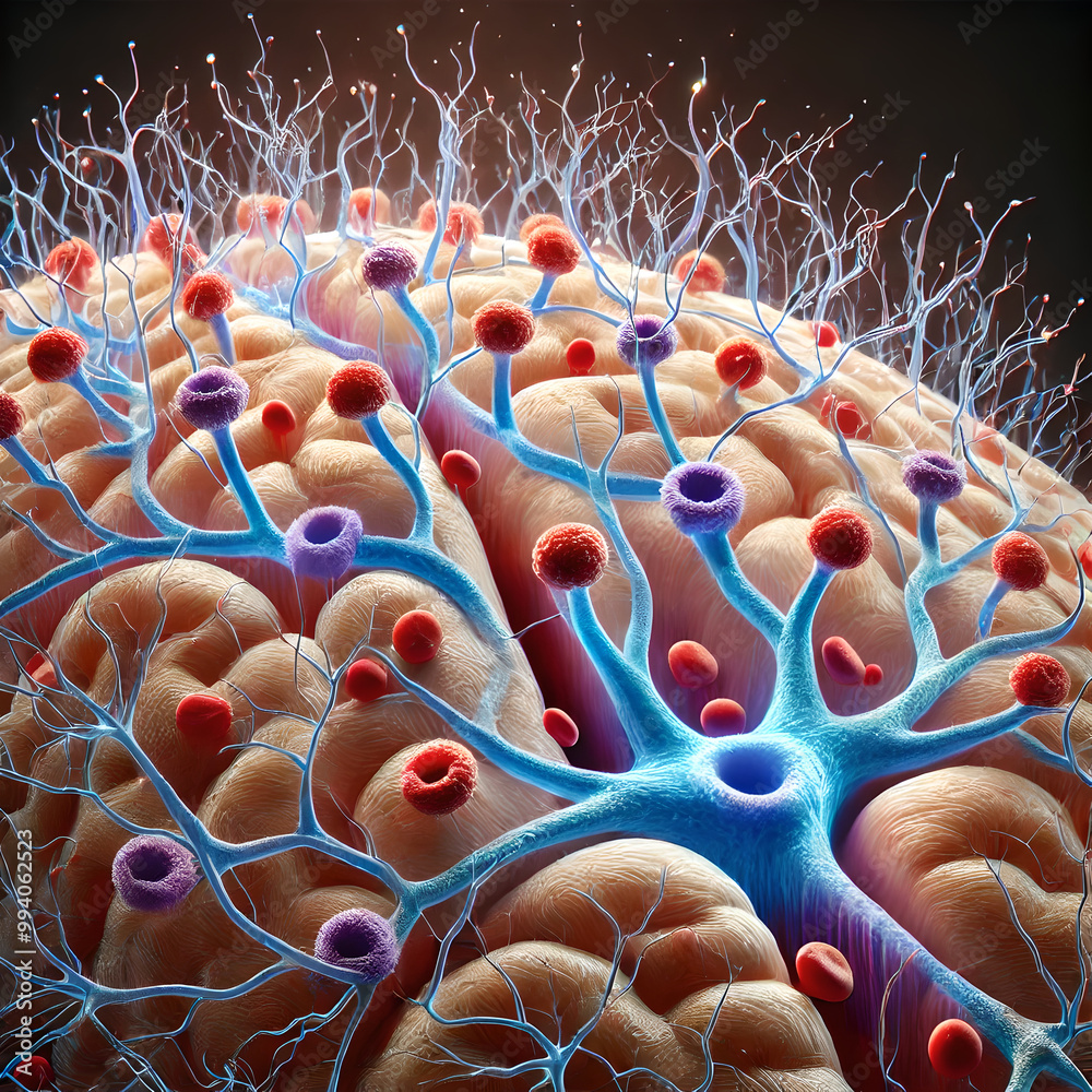 Capillaries in brain, focusing on their role in delivering oxygen ...