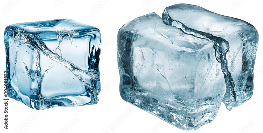 Ice Cubes Close-up: pristine ice cubes, isolated on transparent ...