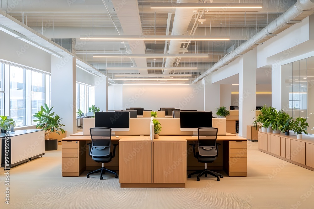 Sleek and sophisticated open plan office layout featuring modern ...