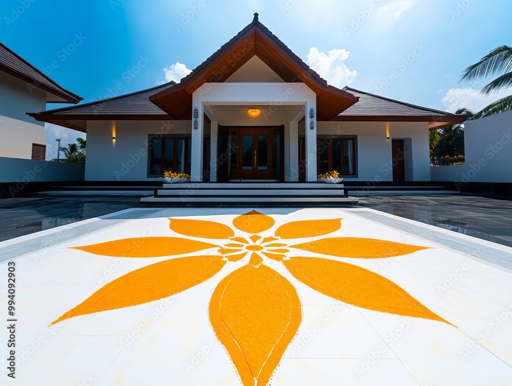 Intricate Pookalam Design in Front of Traditional Kerala House ...