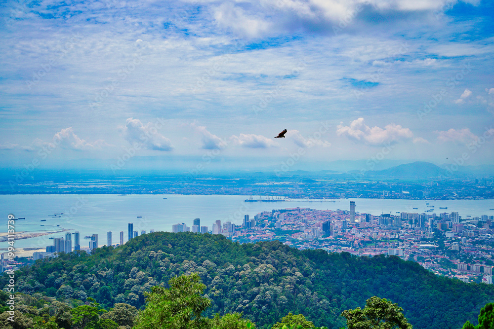 Sweeping panoramic birds eye view of the city of Georgetown,Penang ...