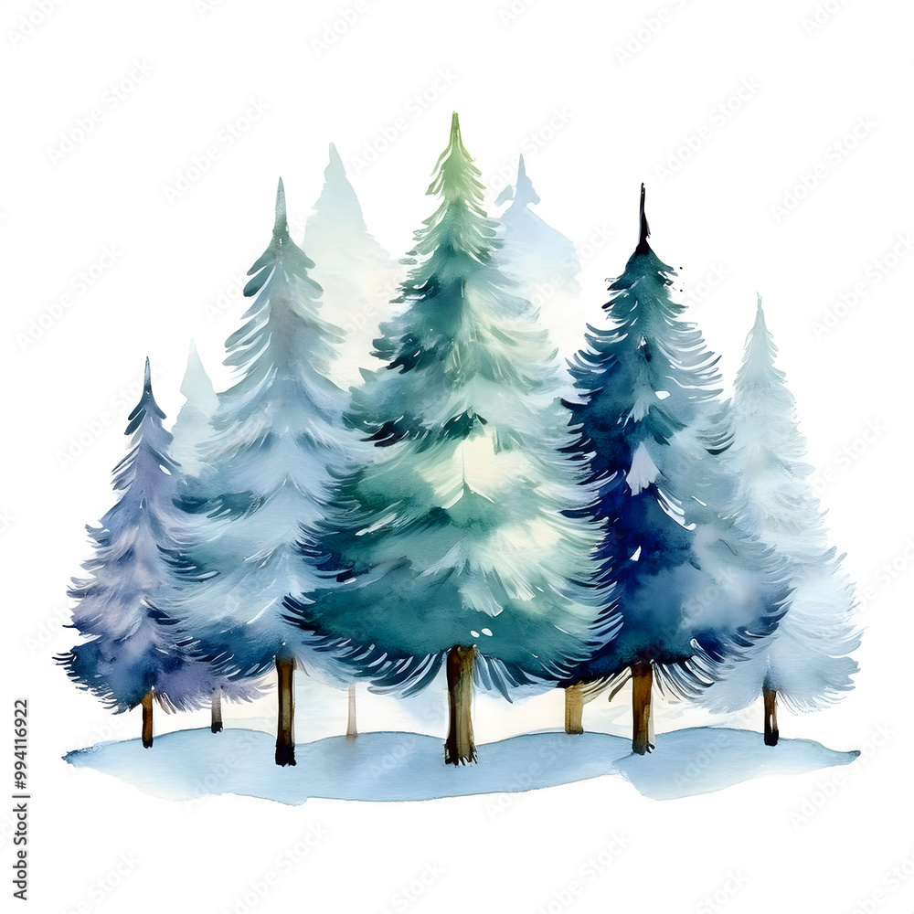 Christmas-themed watercolor clipart hand drawing ideas, Winter Forest ...