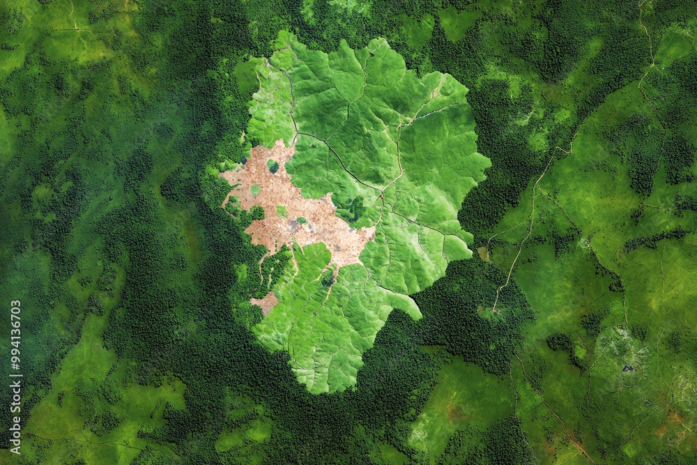 A satellite image of a shrinking rainforest, illustrating the rapid ...
