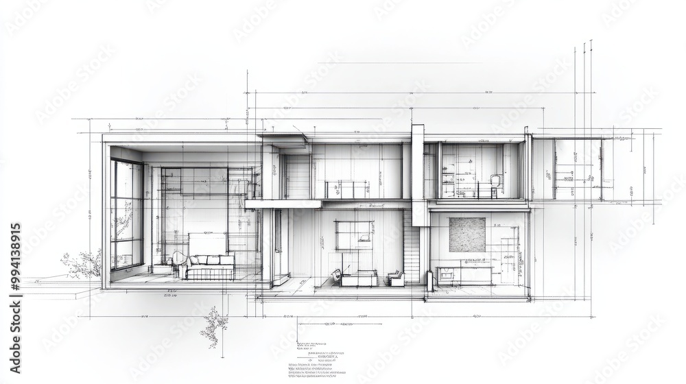 architectural house plan blueprint detailed technical drawing for ...