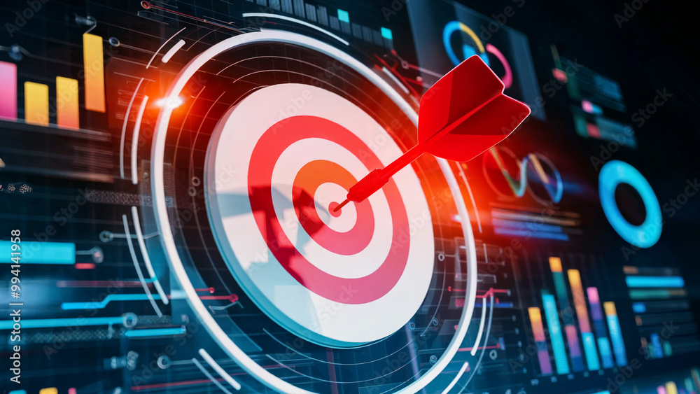 A digital representation of a target with a dart hitting the bullseye ...