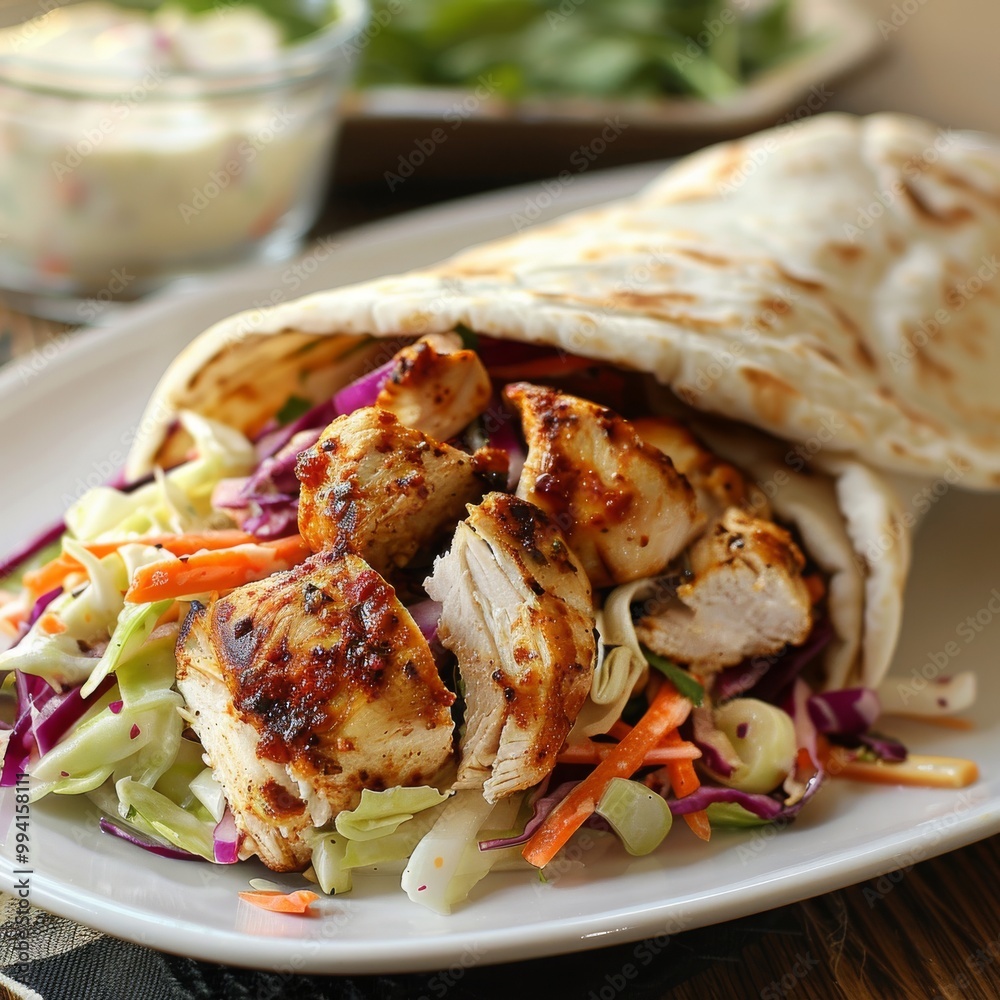 Mexican chicken wrap with coleslaw and shawarma chicken. MZ Stock Photo ...