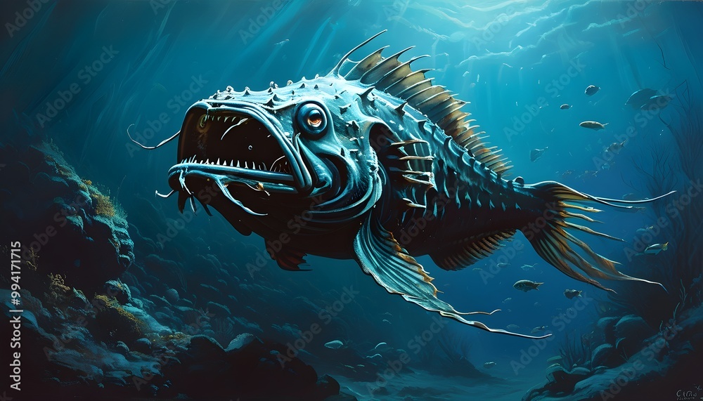 Enigmatic Anglerfish Emitting a Glowing Lure to Entice Prey in the Dark ...