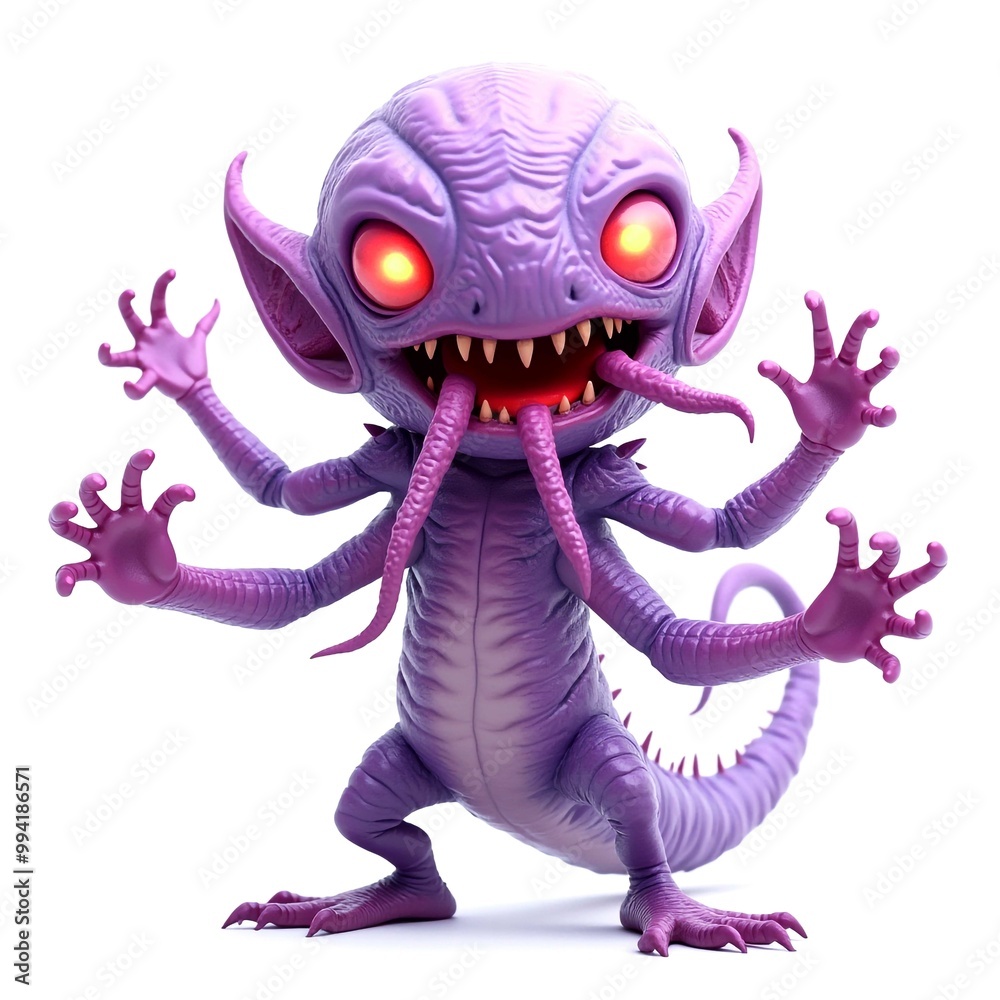 colorful furry and cute monster dancing and waving 3D render character ...