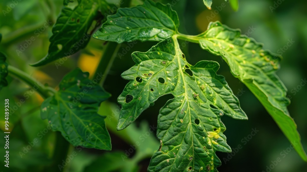 Caterpillar Damage on Tomato Plant: Visible Holes and Leaf Damage ...