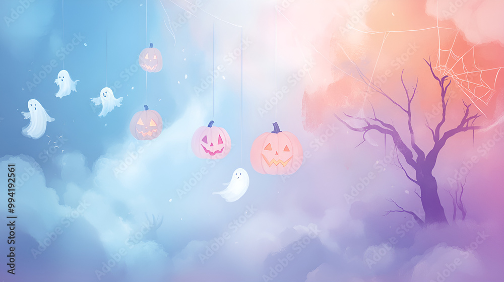 Dreamy pastel Halloween background with subtle jack-o'-lanterns, candy ...