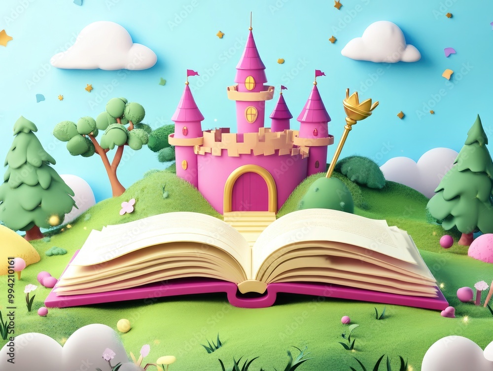 Magic book concept featuring an open book wand and crown embodying ...