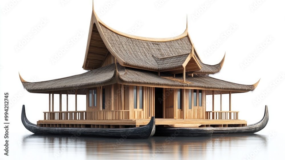 Traditional floating house in a village setting featuring a unique ...