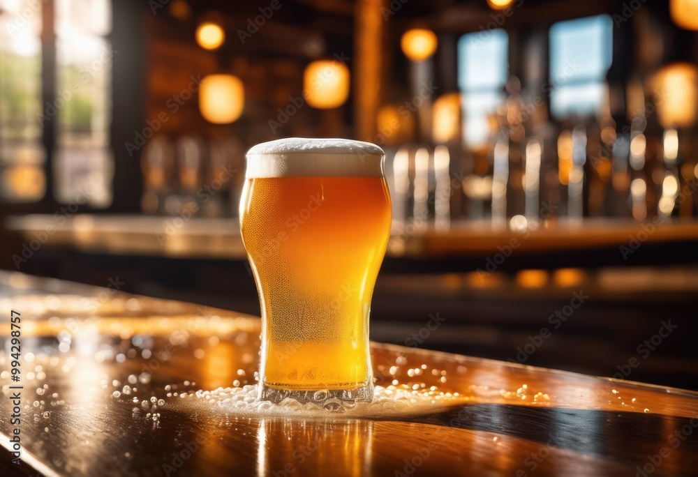 refreshing craft beer overflowing from frosted glass microfoam bright ...