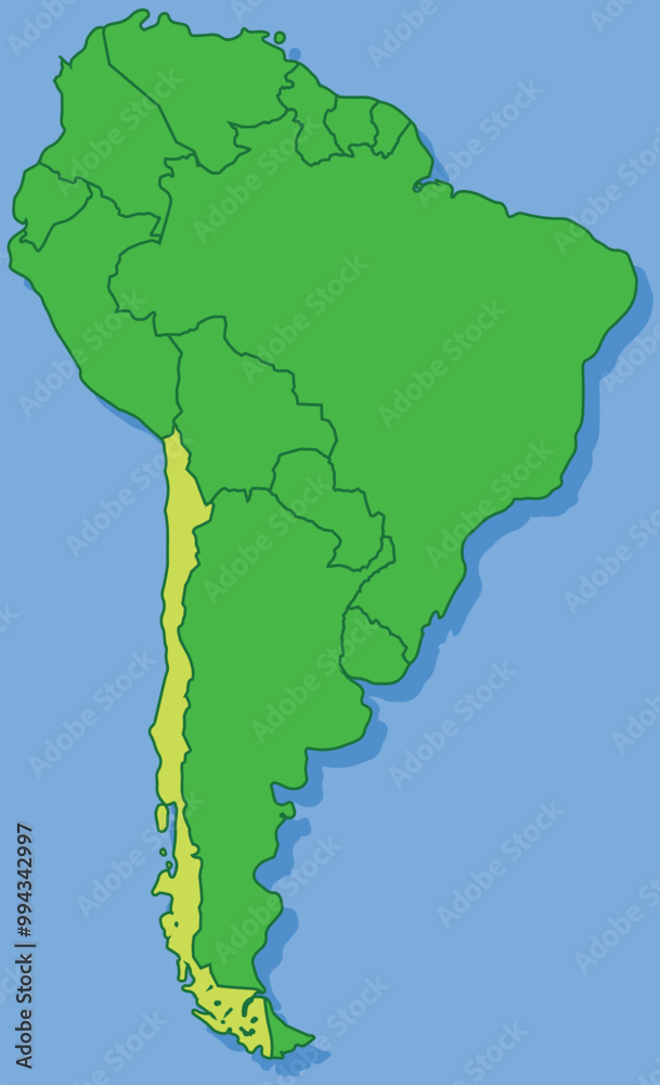 Highlighted map of CHILE inside detailed blank flat political map of ...