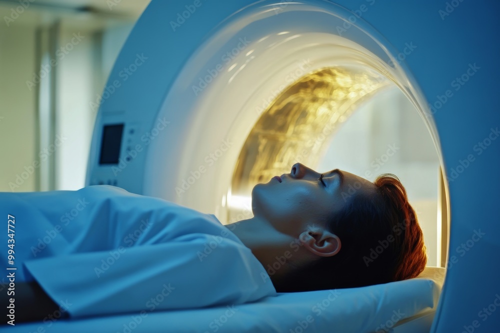 Patient undergoing CT scan in a private hospital setting, focusing on ...