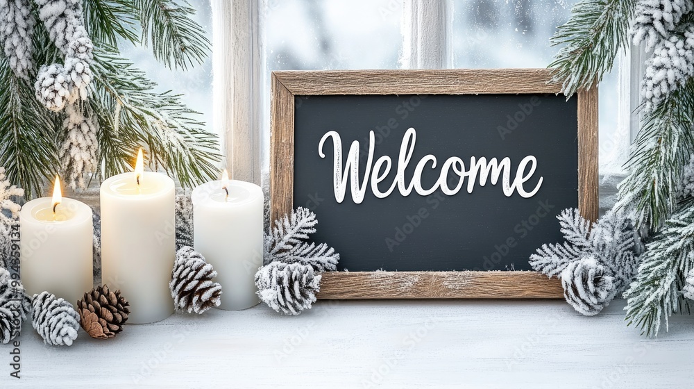 Soft candlelight illuminates a Welcome sign as it hangs invitingly by ...