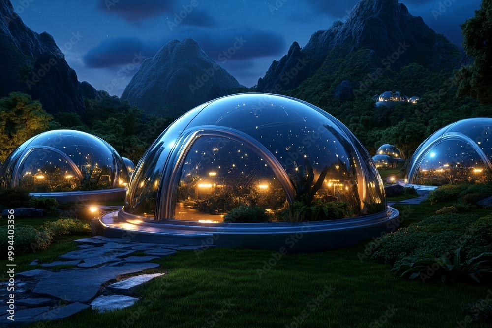 A futuristic colony on an exoplanet, with advanced technology and ...