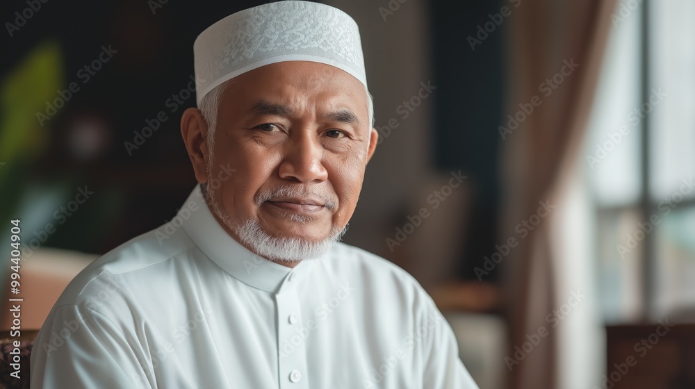 Middle Aged Sunni Muslim Cleric from Malaysia in Traditional attire ...