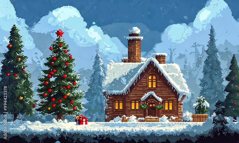 christmas gaming wallpaper, retro gaming background, 16 bit pixelated ...