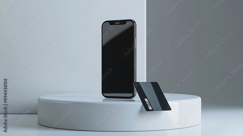 3d smartphone on blue cube podium floating on white copy space ...
