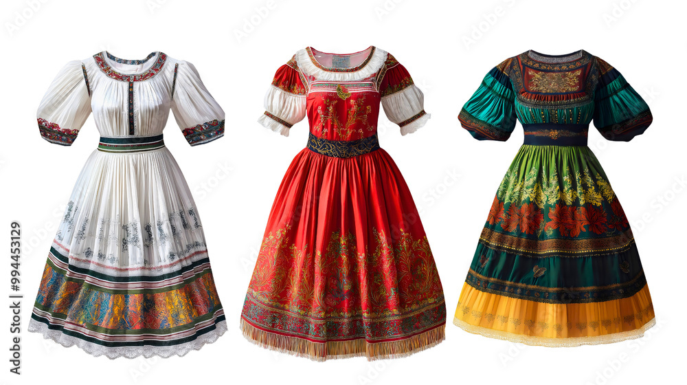 Folklore costume worn by woman or girl, traditional dress isolated on ...